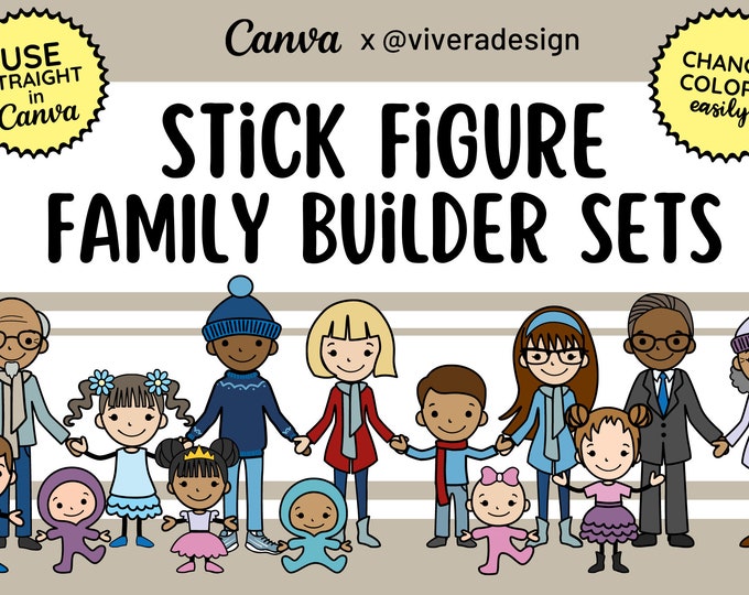 Family Stick Figure Clipart: Canva Template, SVG & PNG Images - Etsy Canada