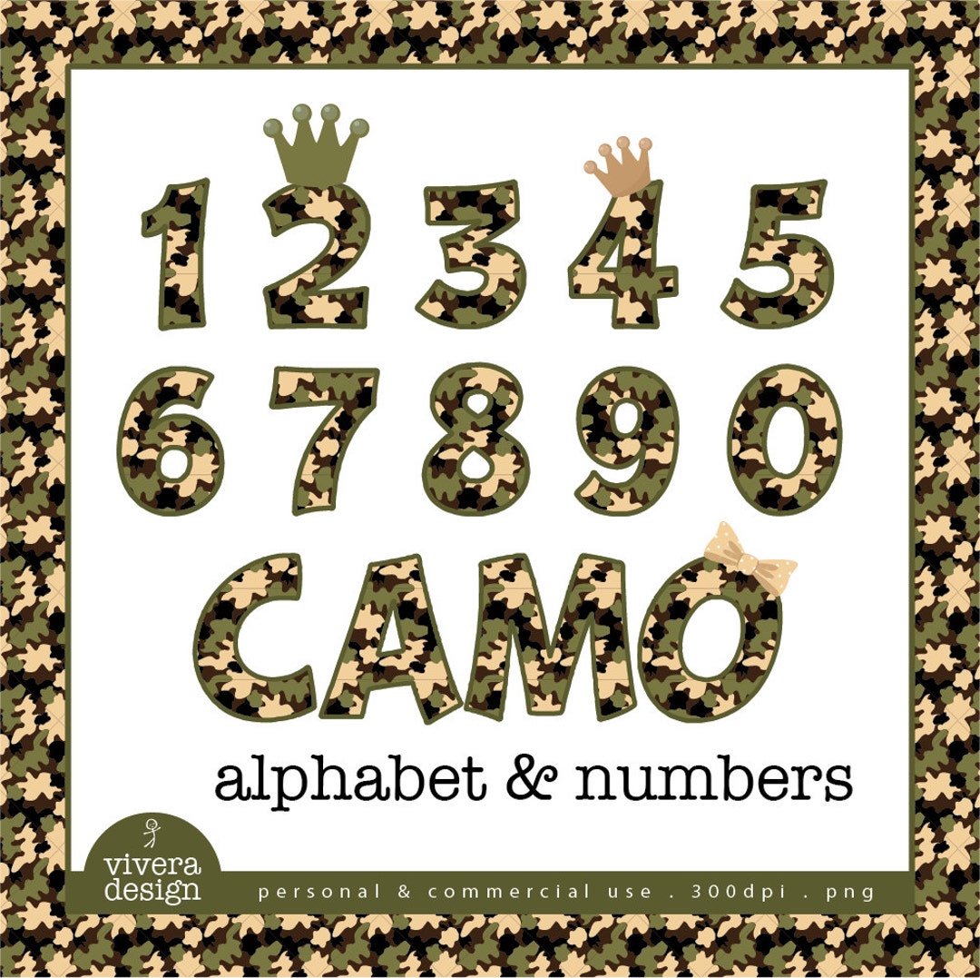 Camouflage Patterned Letters and Numbers Clip Art With - Etsy