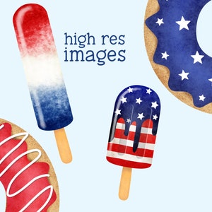 Watercolor American Popsicles, Donuts, and Ice Cream Digital Clipart ...