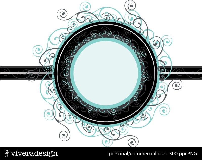 Digital Clip Art Elegant Swirly Frame in Aqua Blue and | Etsy