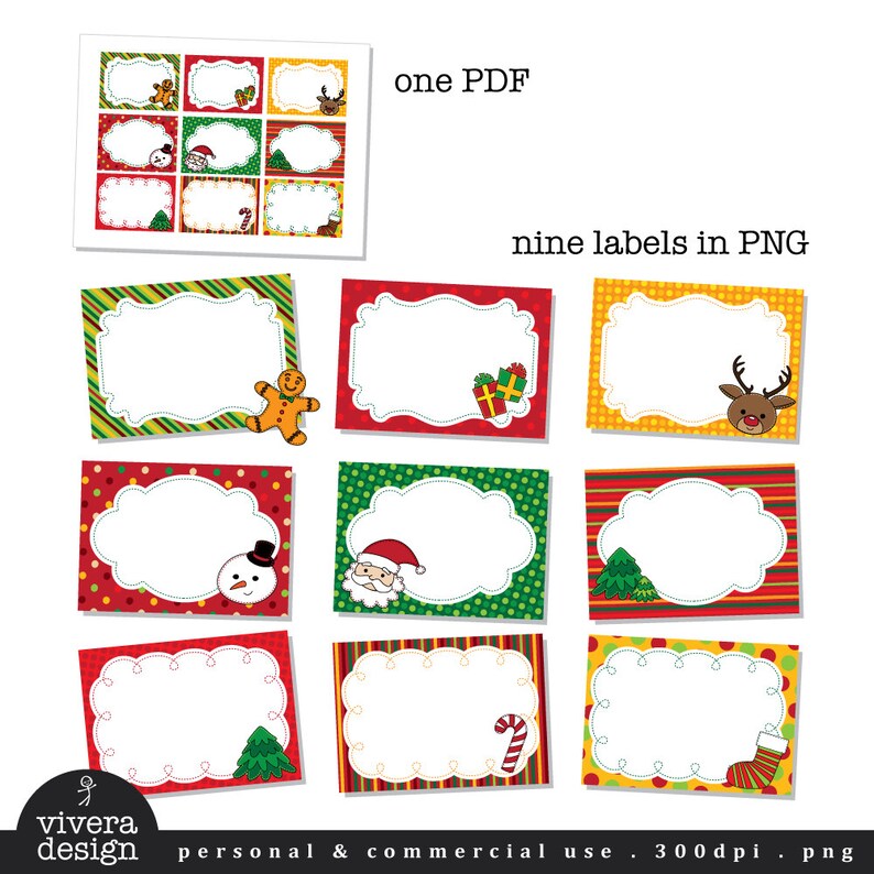 Printable Christmas Labels: Canva Template With Santa, Reindeer (PDF ...
