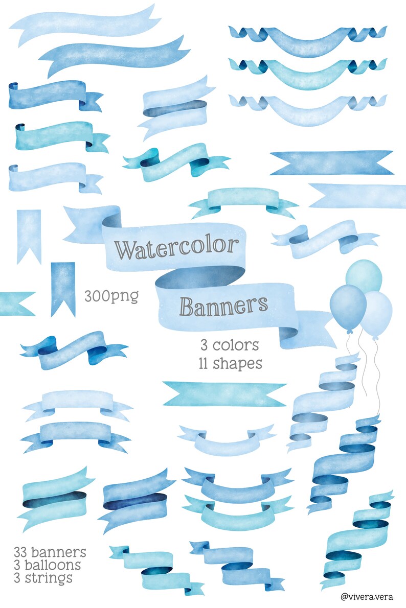 Shades of Blue Watercolor Banner Clip Art Digital Cliparts | Etsy