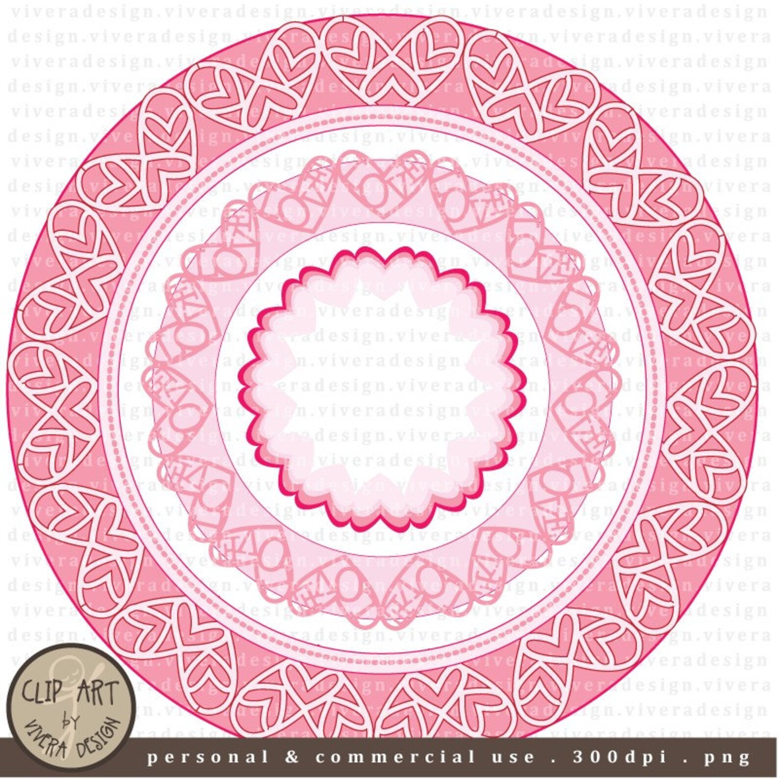 Digital Clip Art Circle Frames Pretty Pink Hearts - Etsy