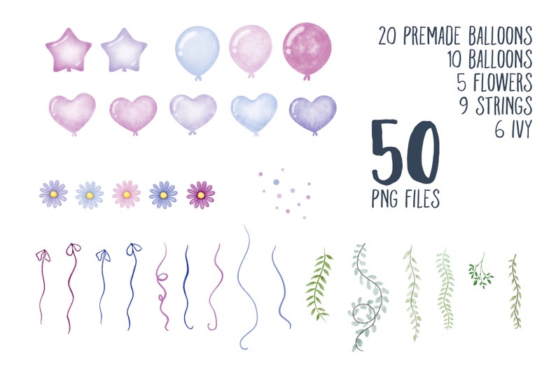 Purple Blue Pink Watercolor Balloon Clip Art Girl or Boy - Etsy