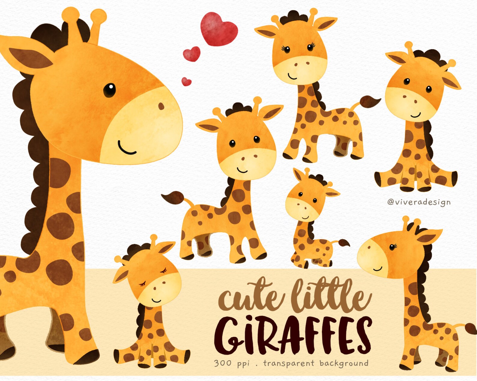 Cute Little Giraffes Digital Watercolor Cliparts Brown - Etsy