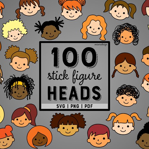 Kids Head Stick Figures SVG PNG PDF With Colors - Etsy