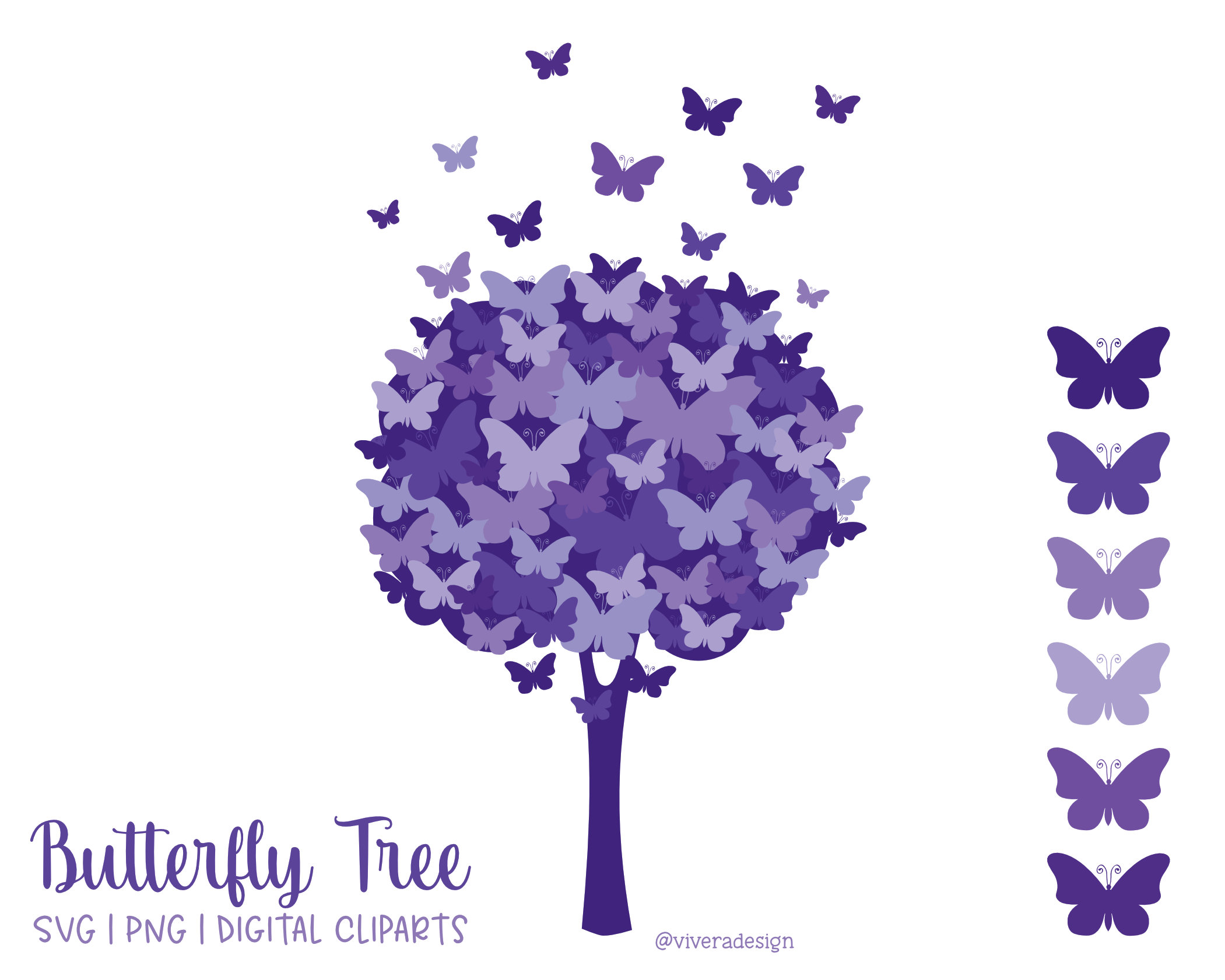 Butterfly Tree Digital Clip Art Purple PNG SVG - Etsy