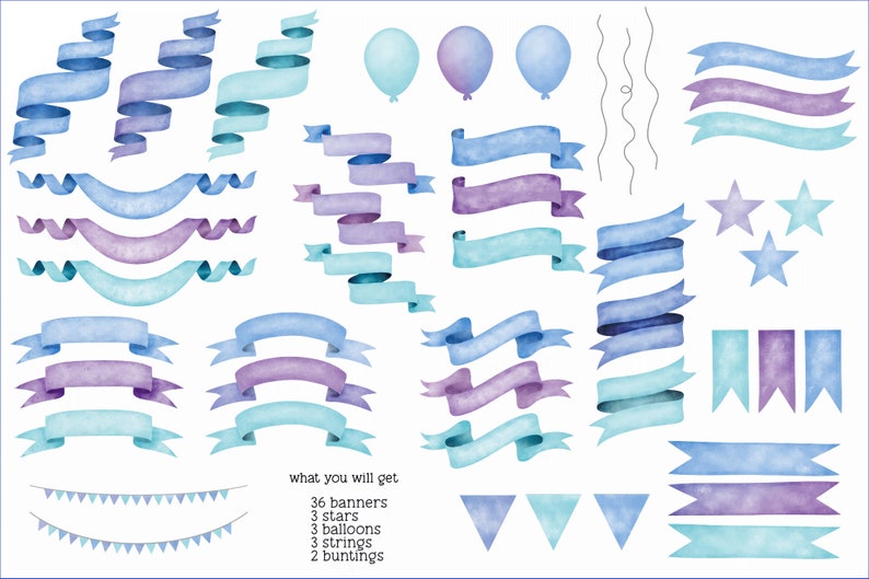 Magical Aurora Watercolor Ribbon Banners Clip Art Shades of - Etsy