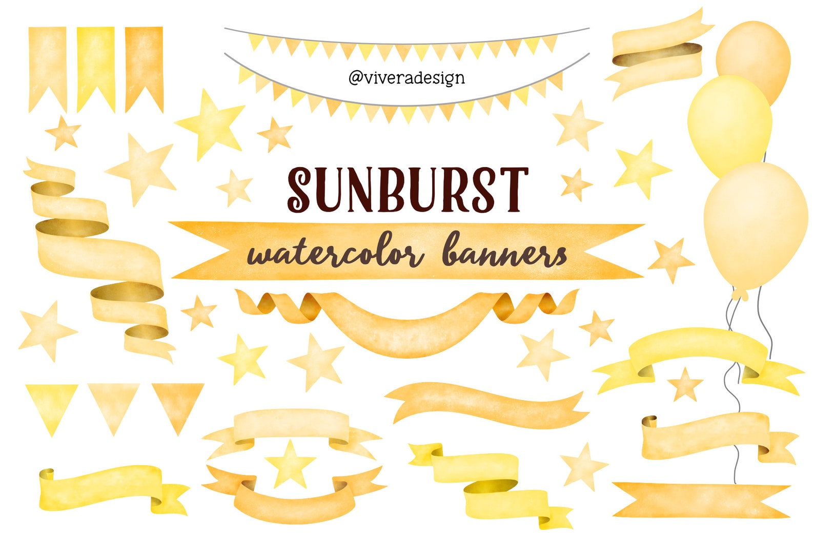 Sunburst Watercolor Ribbon Banners Clip Art Shades of Bright - Etsy