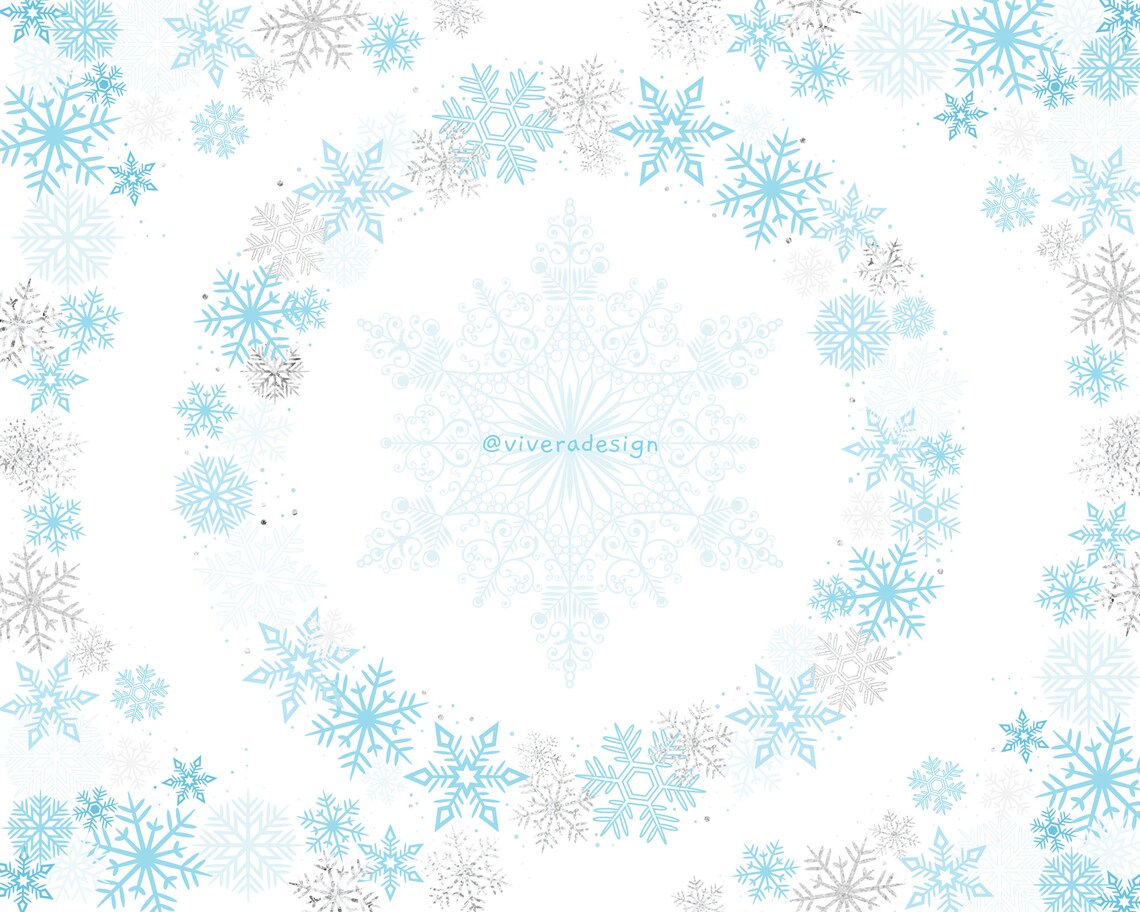 Silver Aqua Snowflakes Frames and Cliparts Digital Snowflake - Etsy