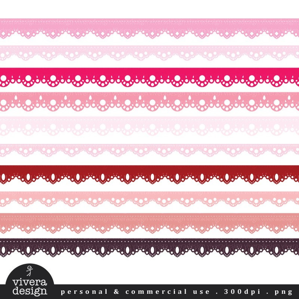 Lacy Ribbons in Shades of Pink Digital Clip Art | Etsy