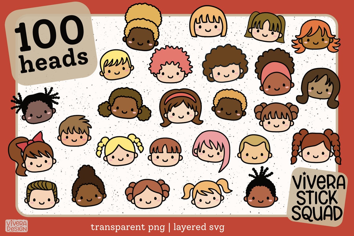 Stick Figure Heads Clipart: 100 Faces, SVG PNG DXF Vector Pack - Etsy