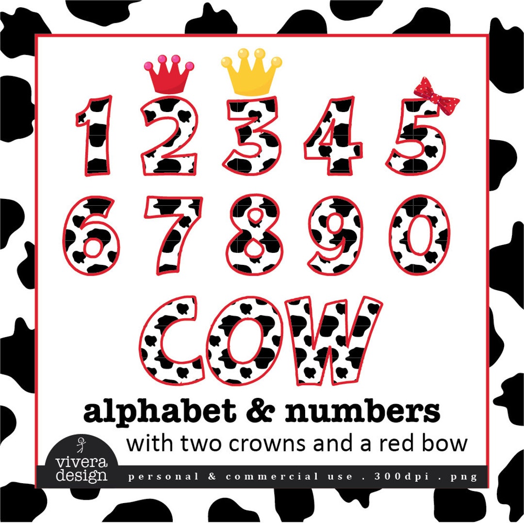 Digital Clip Art - Cow Letters and Numbers With Red Outine and ...