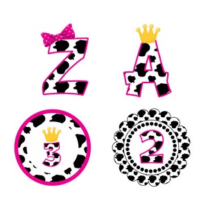 Cow Print Alphabet Clipart: Pink Outline, Crowns, Bow (digital Download ...