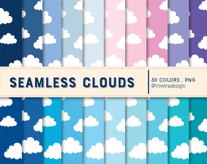 Digital Paper Pack Seamless Clouds 30 Colors PNG - Etsy