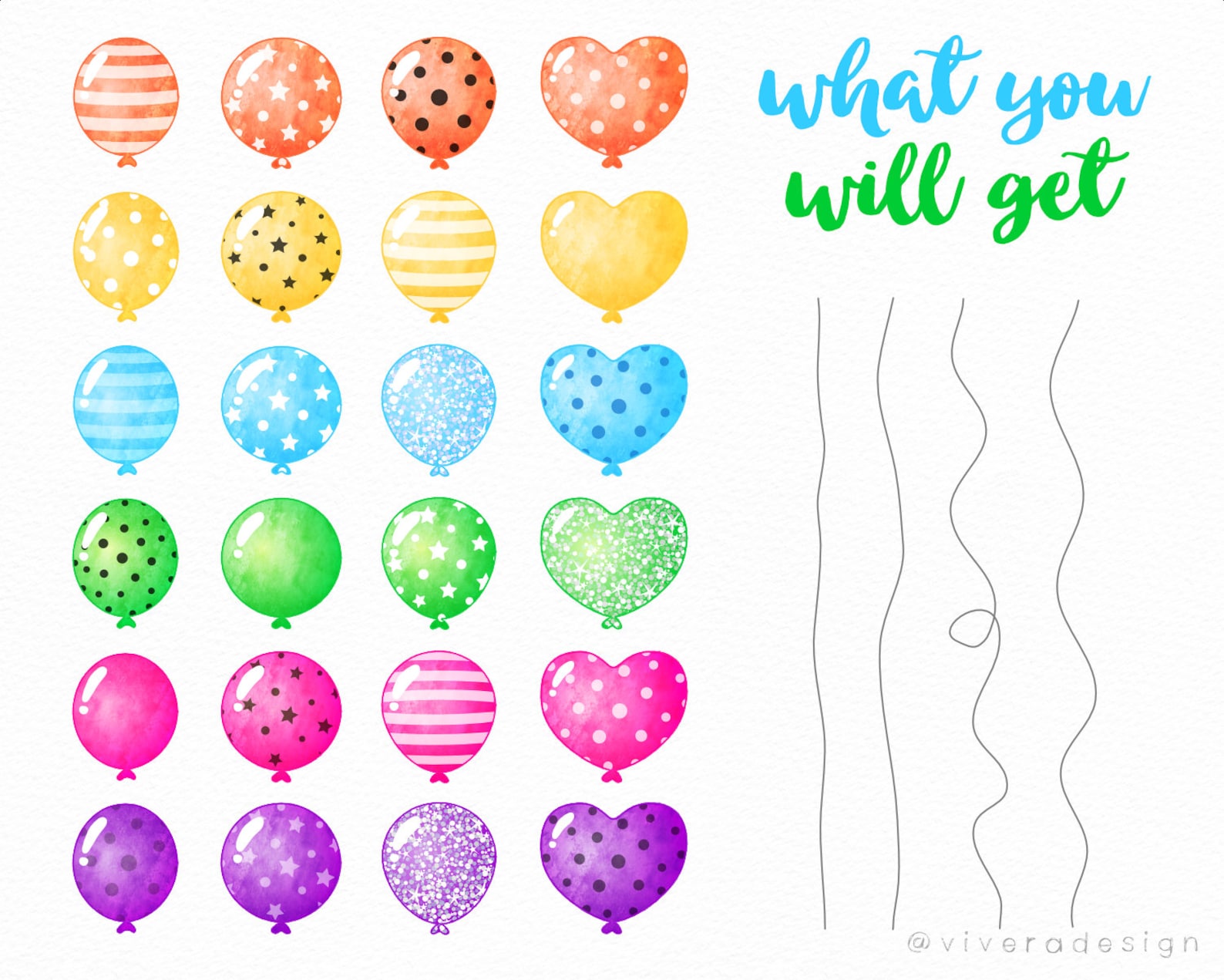 Rainbow Unicorn Party Watercolor Balloon Clip Art Blue Pink - Etsy