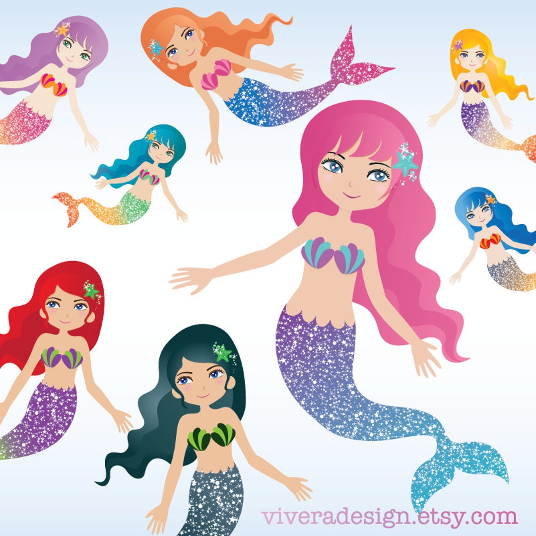 Dazzling Mermaids With Bright Hair and Multicoloured Sparkly Tails ...