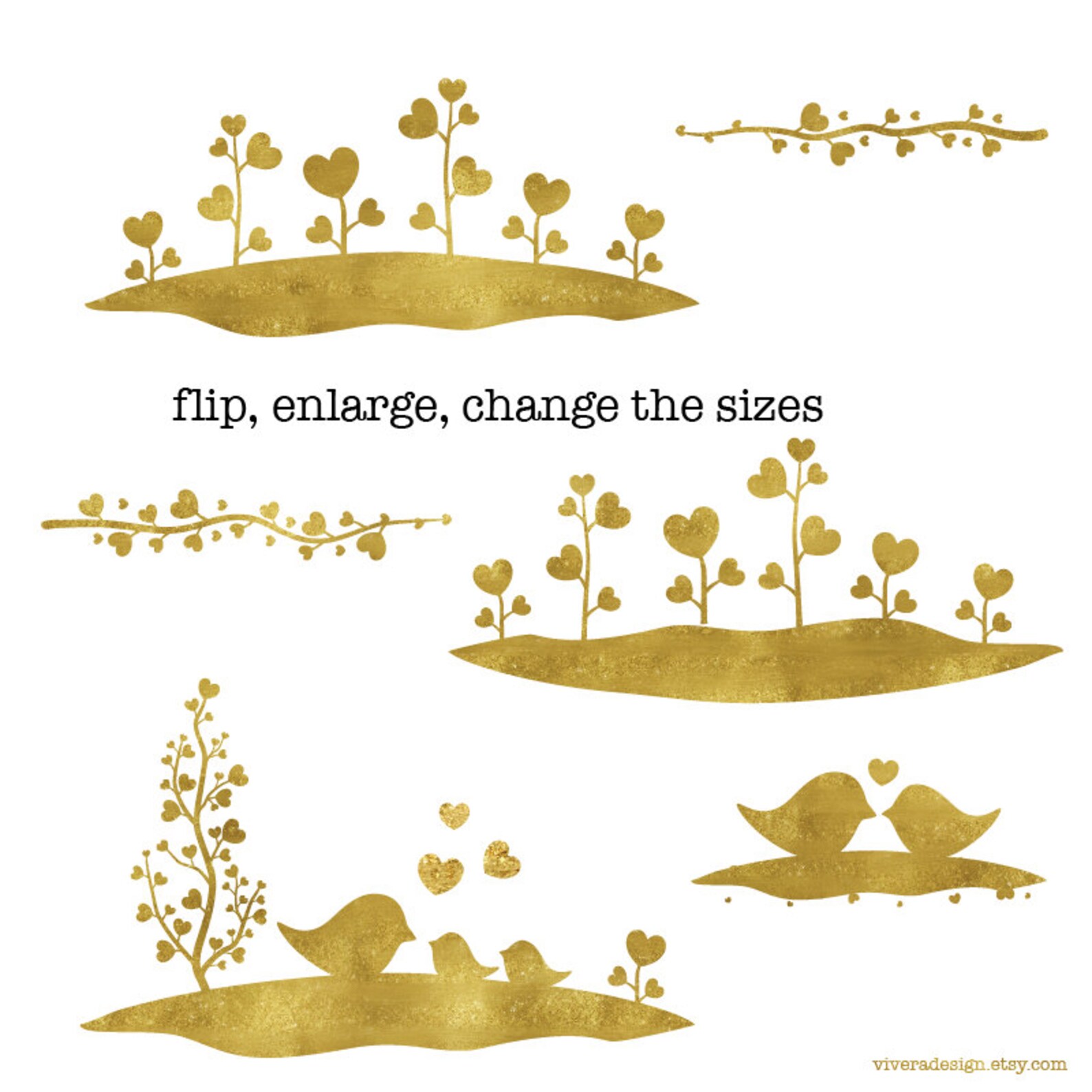 The Pretty Heart Tree in Gold Digital Clip Art Instant Download Trees ...