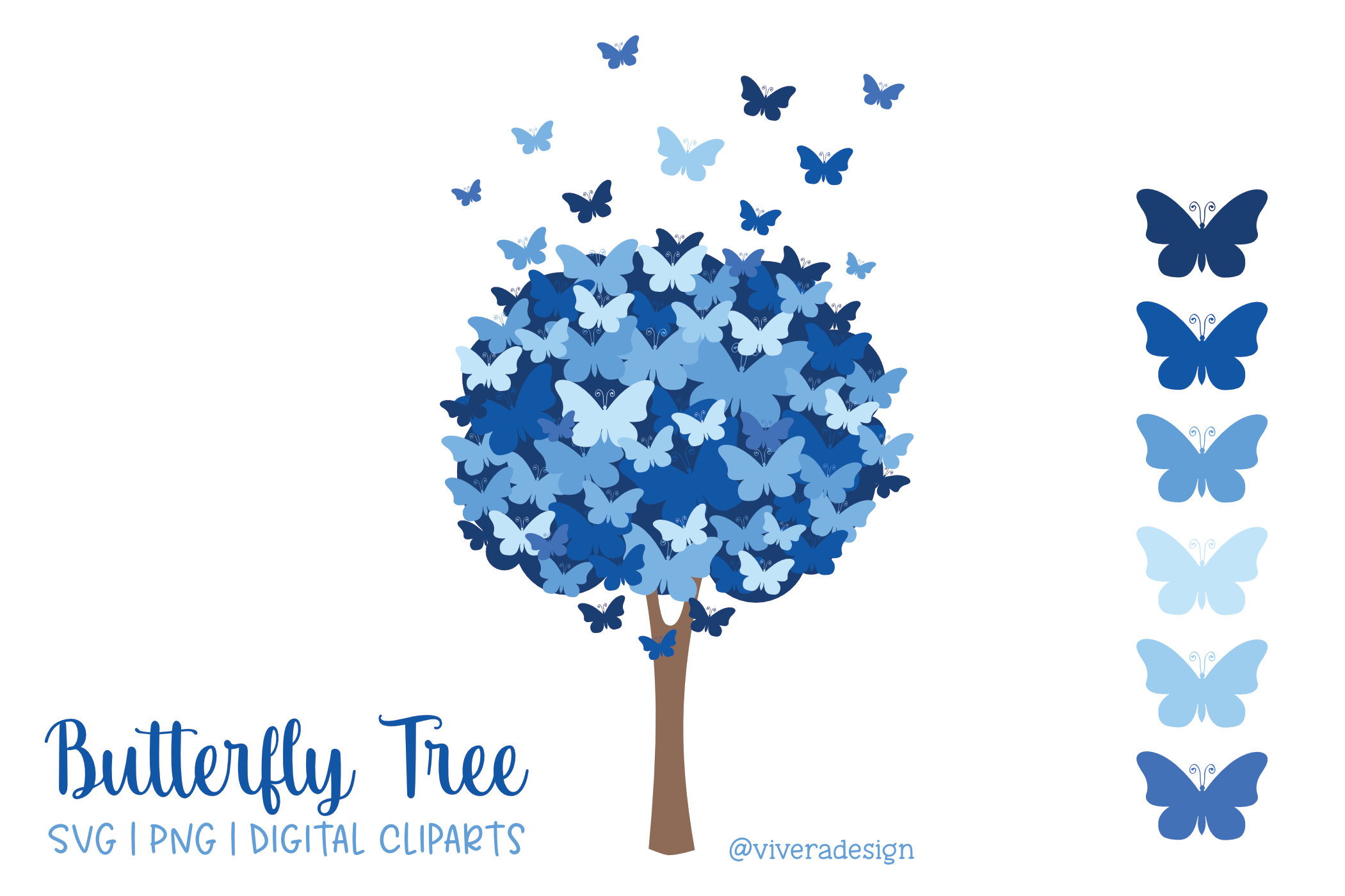 Butterfly Tree Digital Clip Art Blue PNG SVG - Etsy