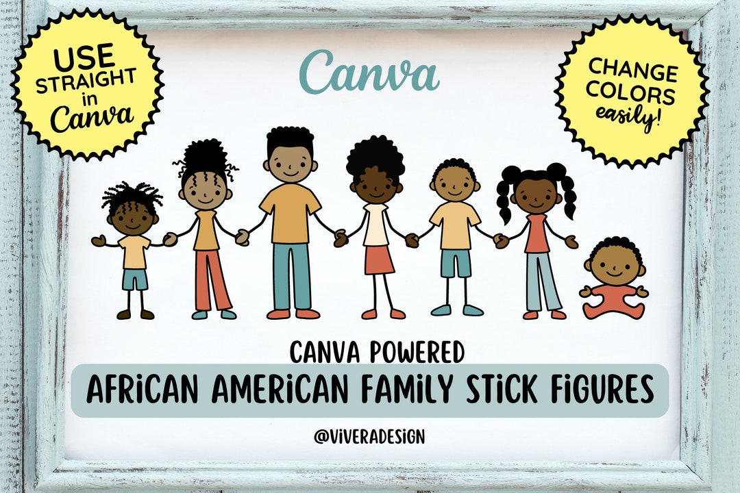 American African Family Stick Figures SVG | - Line Art - Vector ...