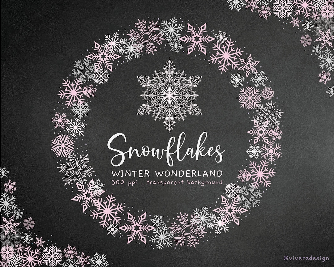 Silver Pink Snowflakes Frames and Cliparts - Digital Snowflake Circle ...