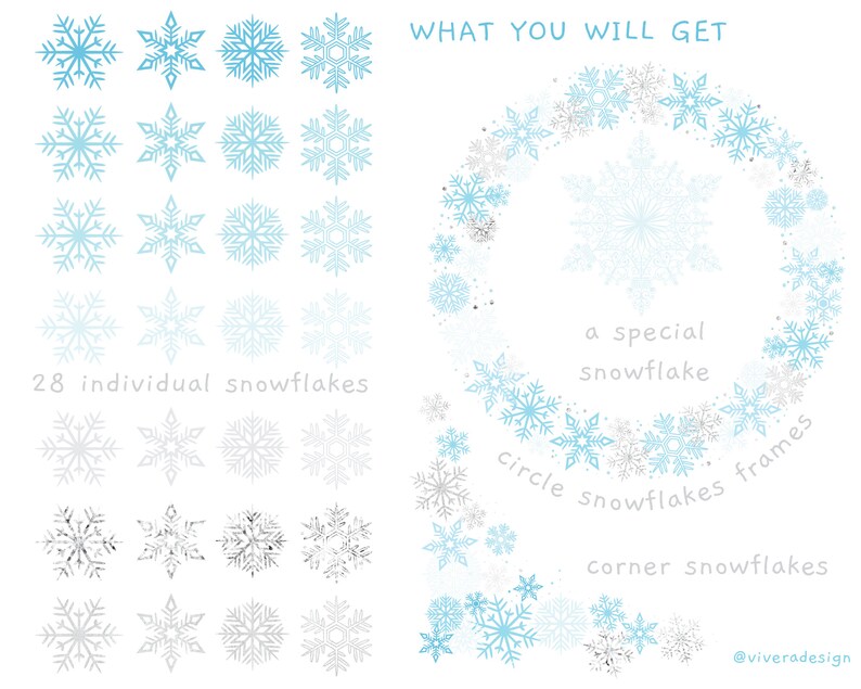 Silver Aqua Snowflakes Frames and Cliparts Digital Snowflake - Etsy