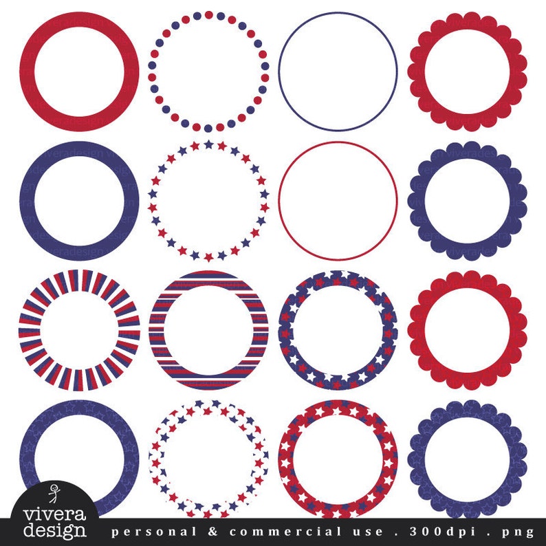 Circle Frames - Fourth of July - Digital Clip Art - Etsy