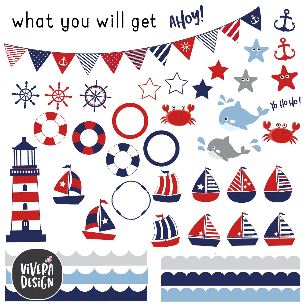 Nautical Sailing Clipart Lighthouse Ships Anchor Buoy | Etsy