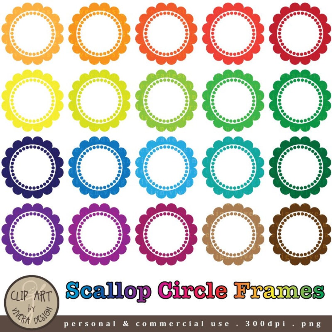 20 Digital Scallop Circle Frames - Digital Clip Art - Etsy