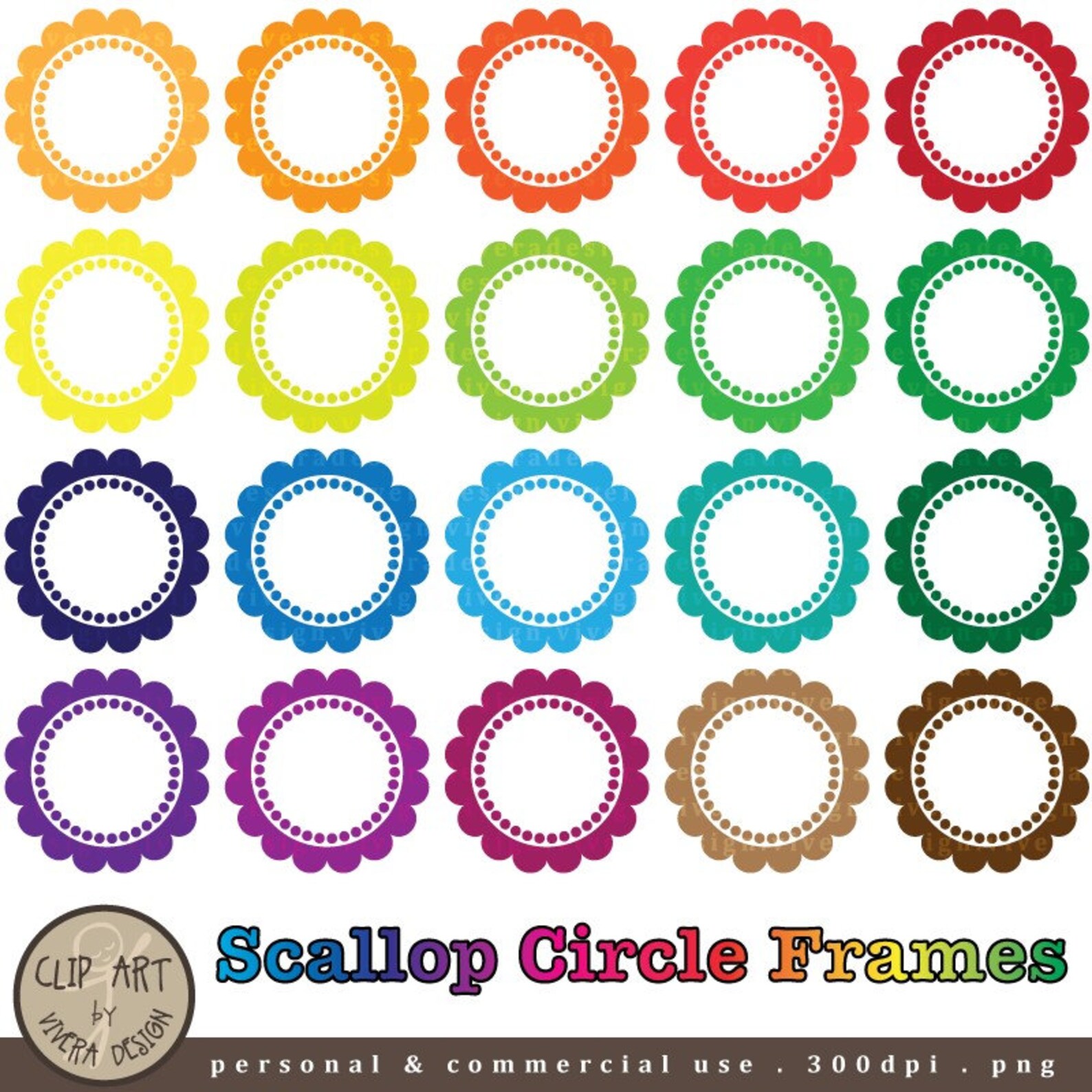 20 Digital Scallop Circle Frames - Digital Clip Art - Etsy