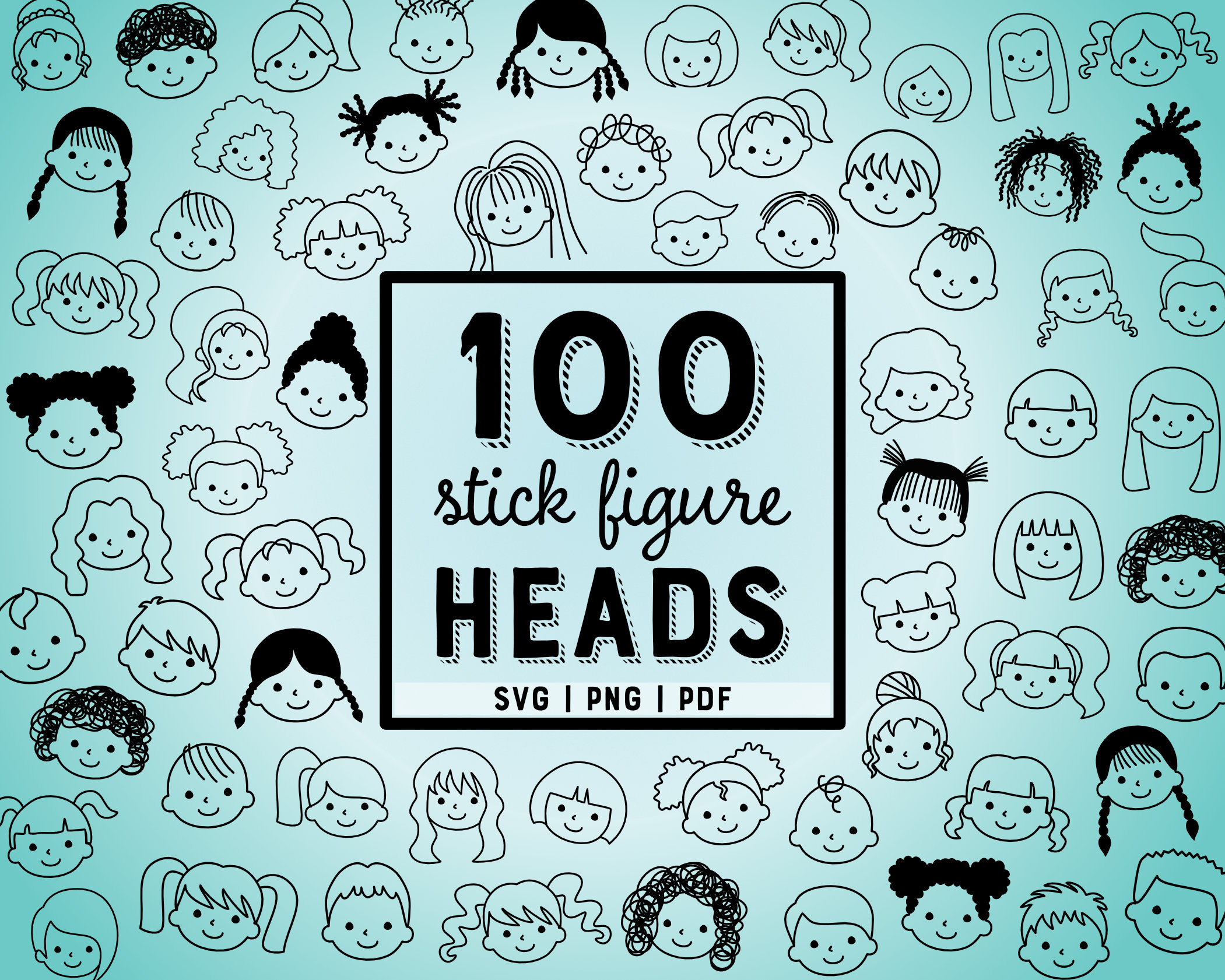 Kids Head Stick Figures SVG PNG PDF Black Lines Line - Etsy Canada