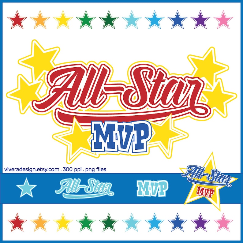Digital Clip Art All-Star MVP and Stars Cliparts SVG | Etsy