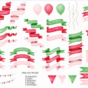 Watermelon Watercolor Ribbon Banners Clip Art - Shades of Pink and ...