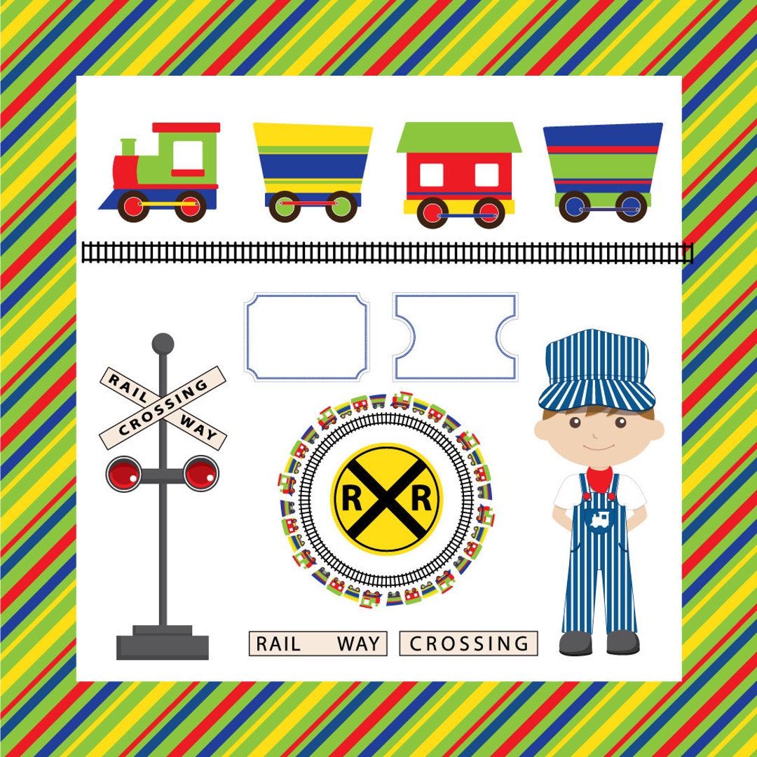 All Aboard the Party Train Clip Art - in Red, Green, Yellow, and Blue ...