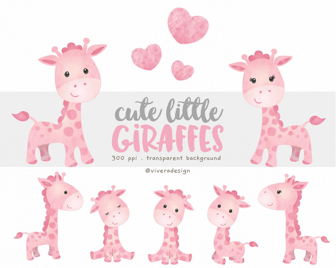 Pink Giraffe Watercolor Clipart: Baby Shower Graphics (digital Download ...