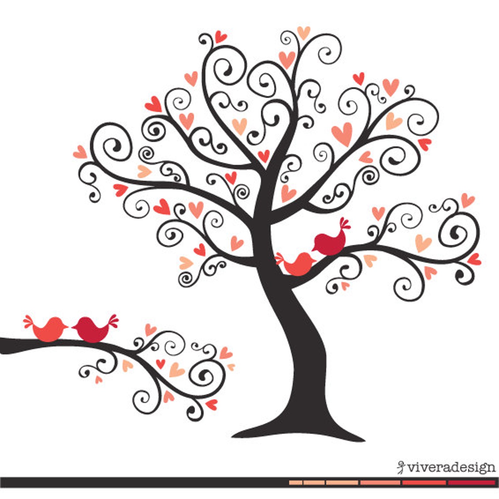 Love Birds on a Love Tree in Coral Pink Digital Clip Art - Etsy