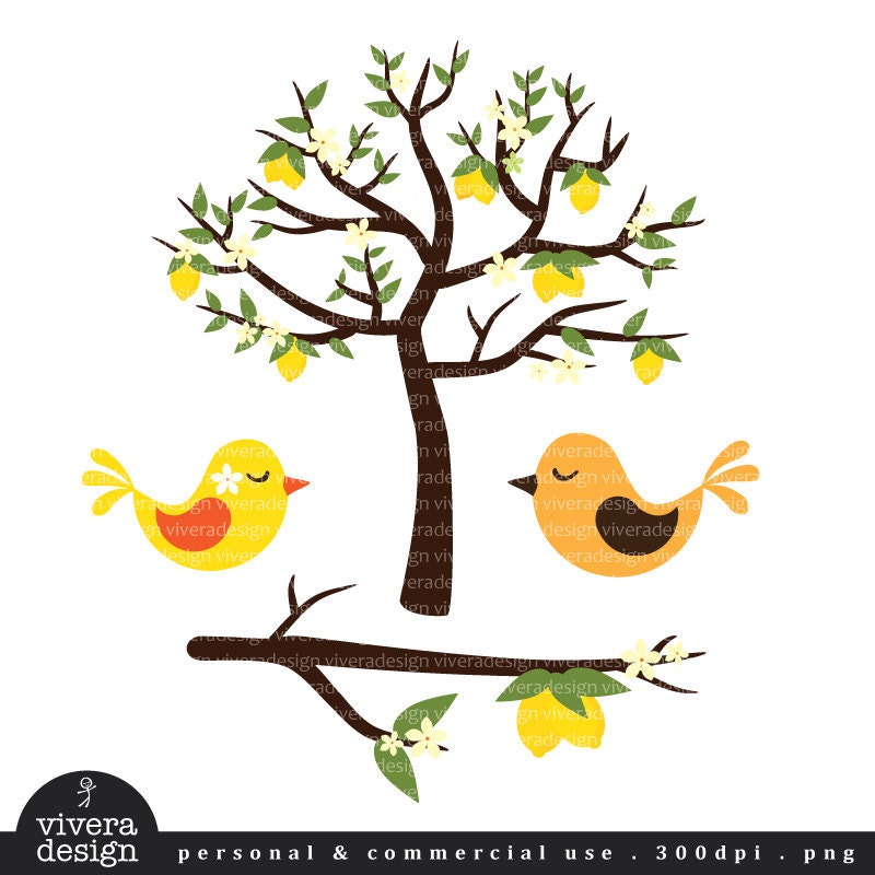 Lemon Tree With Love Birds Digital Clip Art - Etsy