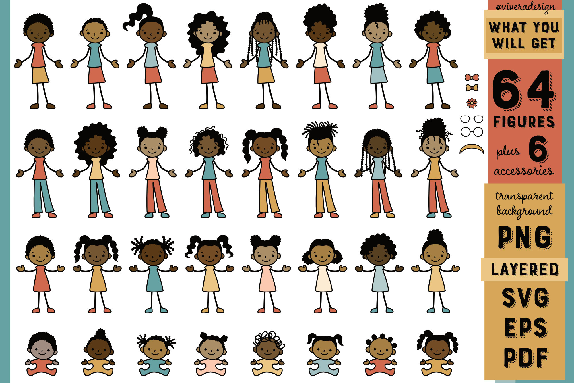 American African Family Stick Figures SVG PDF EPS Line | Etsy