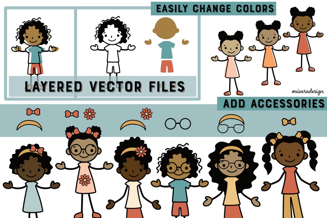 American African Family Stick Figures SVG PDF EPS Line - Etsy