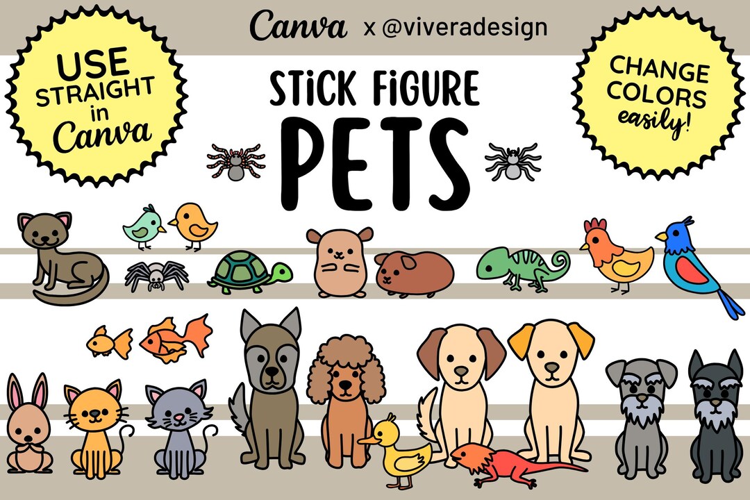 Canva Powered Family Pet Stick Figures SVG | PNG | EPS - Colored ...