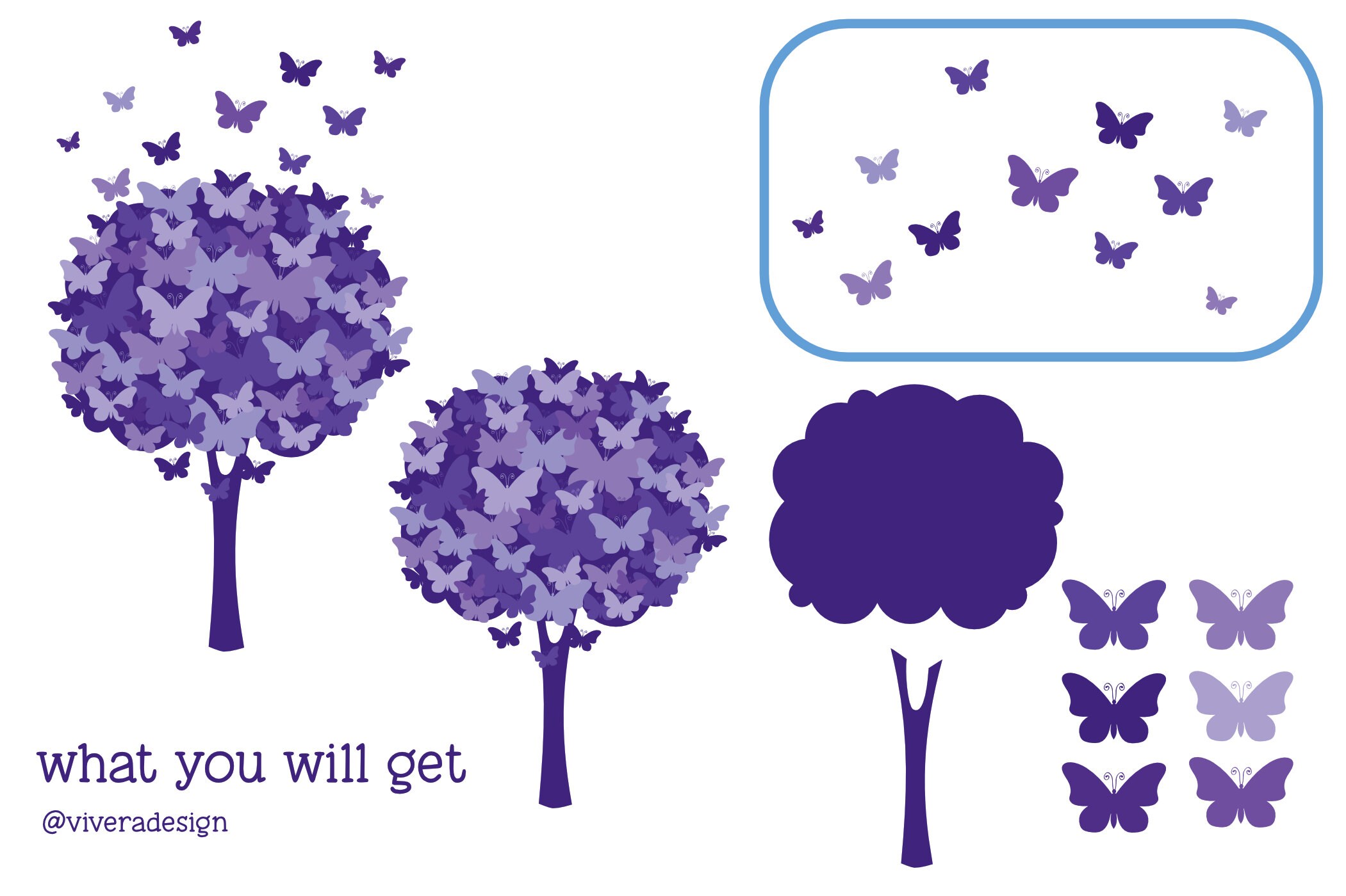 Butterfly Tree Digital Clip Art Purple PNG SVG - Etsy