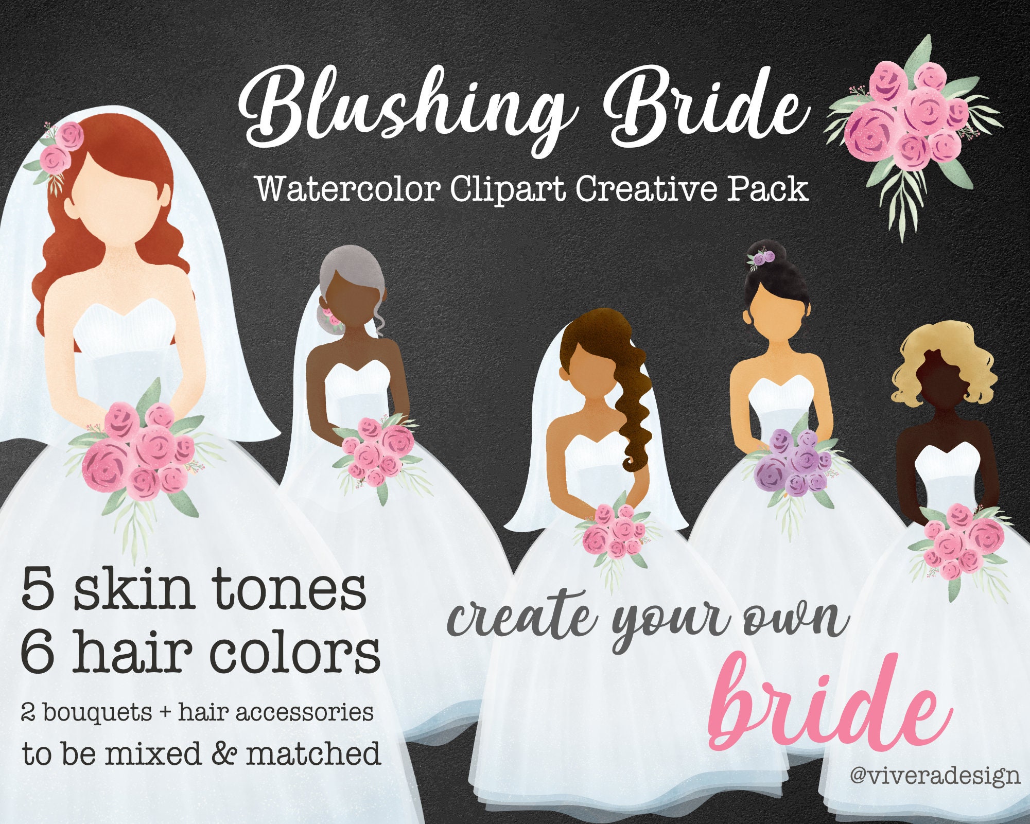 Bride Watercolor Clip Art Blushing Brides Creative Pack | Etsy
