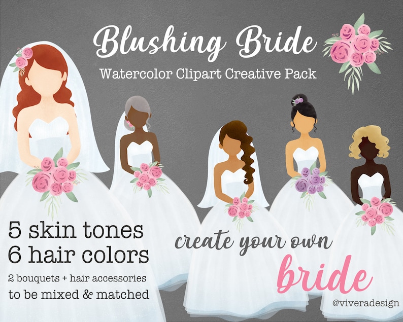 Bride Watercolor Clip Art Blushing Brides Creative Pack | Etsy