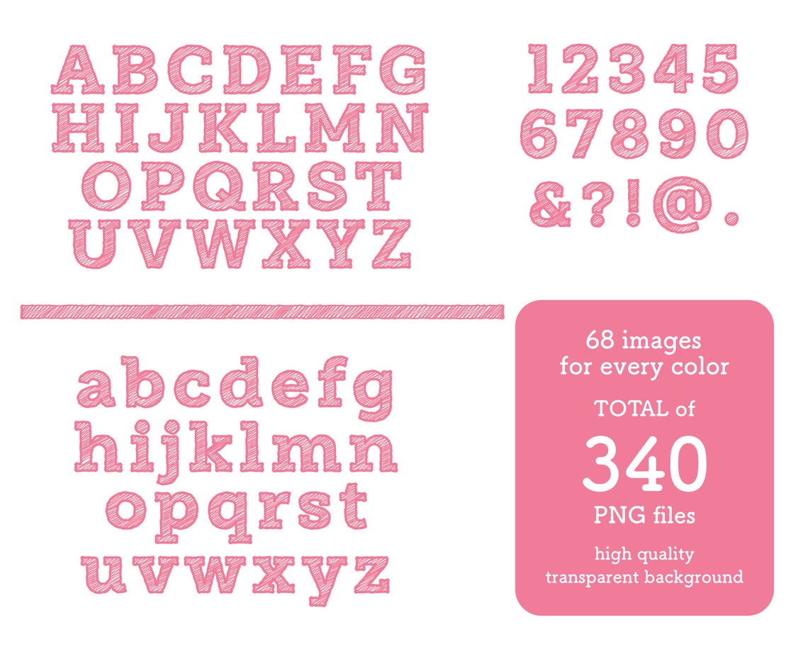 Scribbles Letters and Numbers in 5 Colors PNG Alphabet and - Etsy