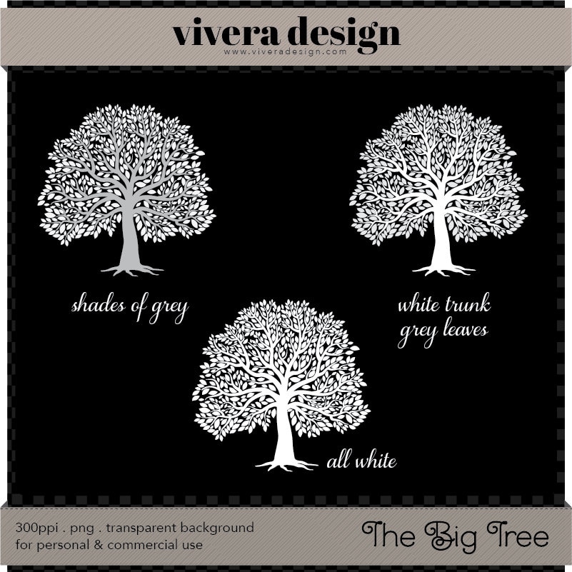 The Big Tree Clip Art Grey and White Signature Tree - Etsy