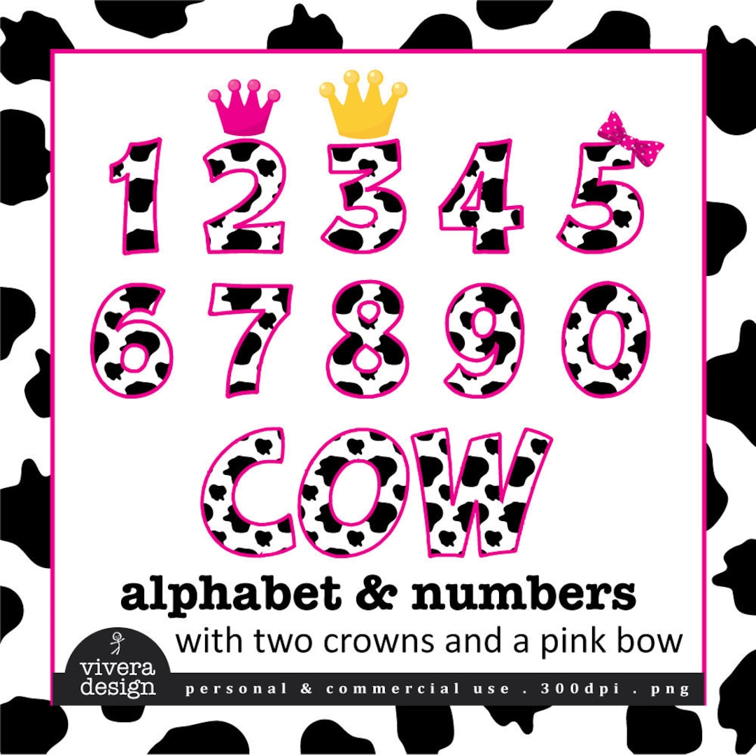 Digital Clip Art - Cow Letters and Numbers With Hot Pink Outine and ...