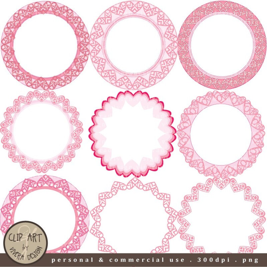 Digital Clip Art - Circle Frames - Pretty Pink Hearts - Etsy