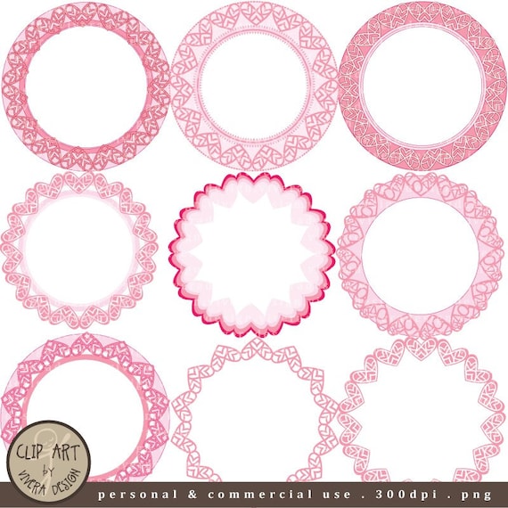 Digital Clip Art Circle Frames Pretty Pink Hearts - Etsy