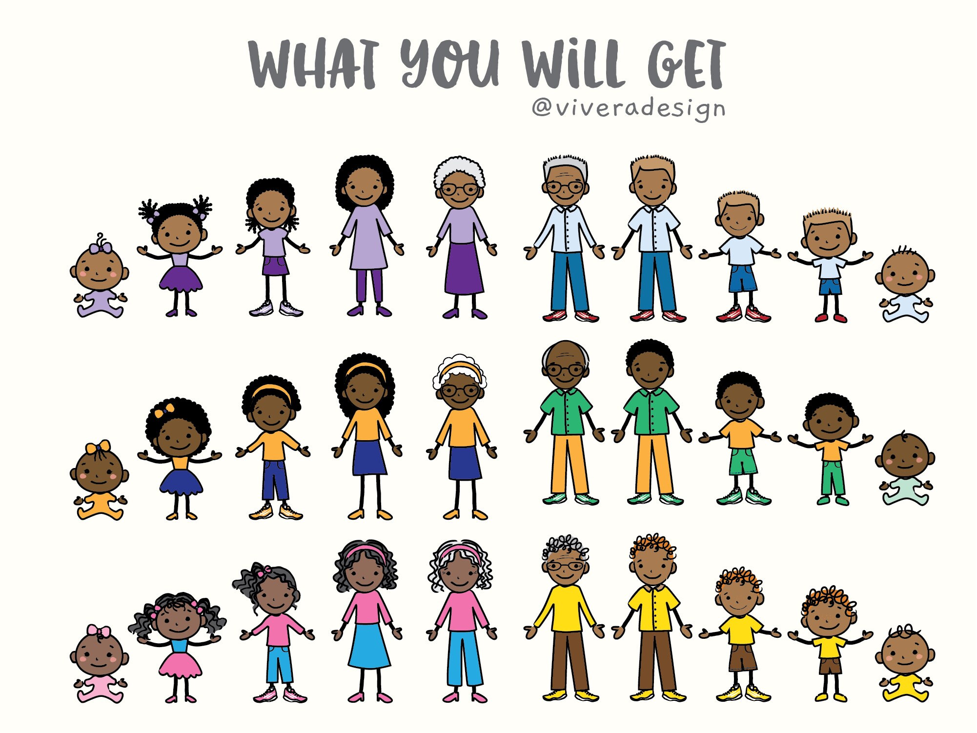 Diverse Stick Figure Children