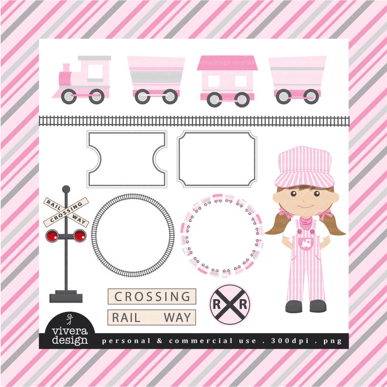 All Aboard the Party Train Clip Art in Silver and Pink for - Etsy